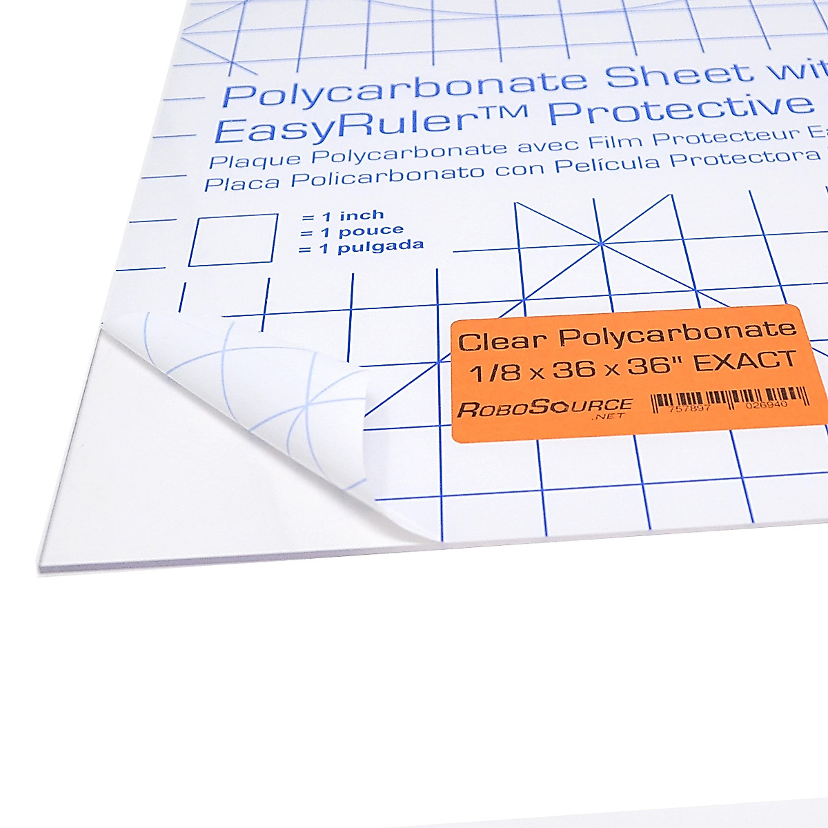 Polycarbonate Clear Plastic Sheet 36" X 36" X 0.118" (1/8") Exact with EasyRuler Film, Shatter Resistant, Easier to Cut, Bend, Mold Than Plexiglass. Window Panel, Hobby, Home, DIY, Industrial, Crafts