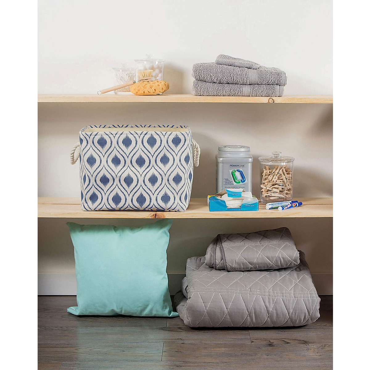 DII Polyester Container with Handles, Ikat Storage Bin, Large Round, Barn Red