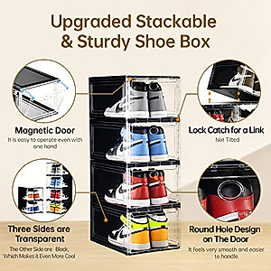 Amllas 10 Pack Shoe Boxes Stackable,Upgraded Sturdy Shoe Storage Boxes with Clear Magnetic Door,Multifunctional Sneaker Storage, Shoe Box Organizer Fit up to US Size 12 (13.8”x 9.84”x 7.1”)