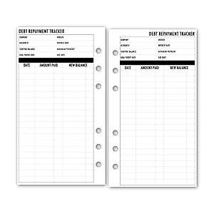 Personal Debt Repayment Planner Insert Refill, 3.74 x 6.73 inches, Pre-Punched for 6-Rings to Fit Filofax, LV MM, Kikki K and Other Binders, 30 Sheets Per Pack