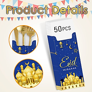 50 Pieces Ramadan Eid Mubarak Silverware Bags Eid al-Adha Utensil Cutlery Holders Muslim Home Table Decoration Eid Party Supplies