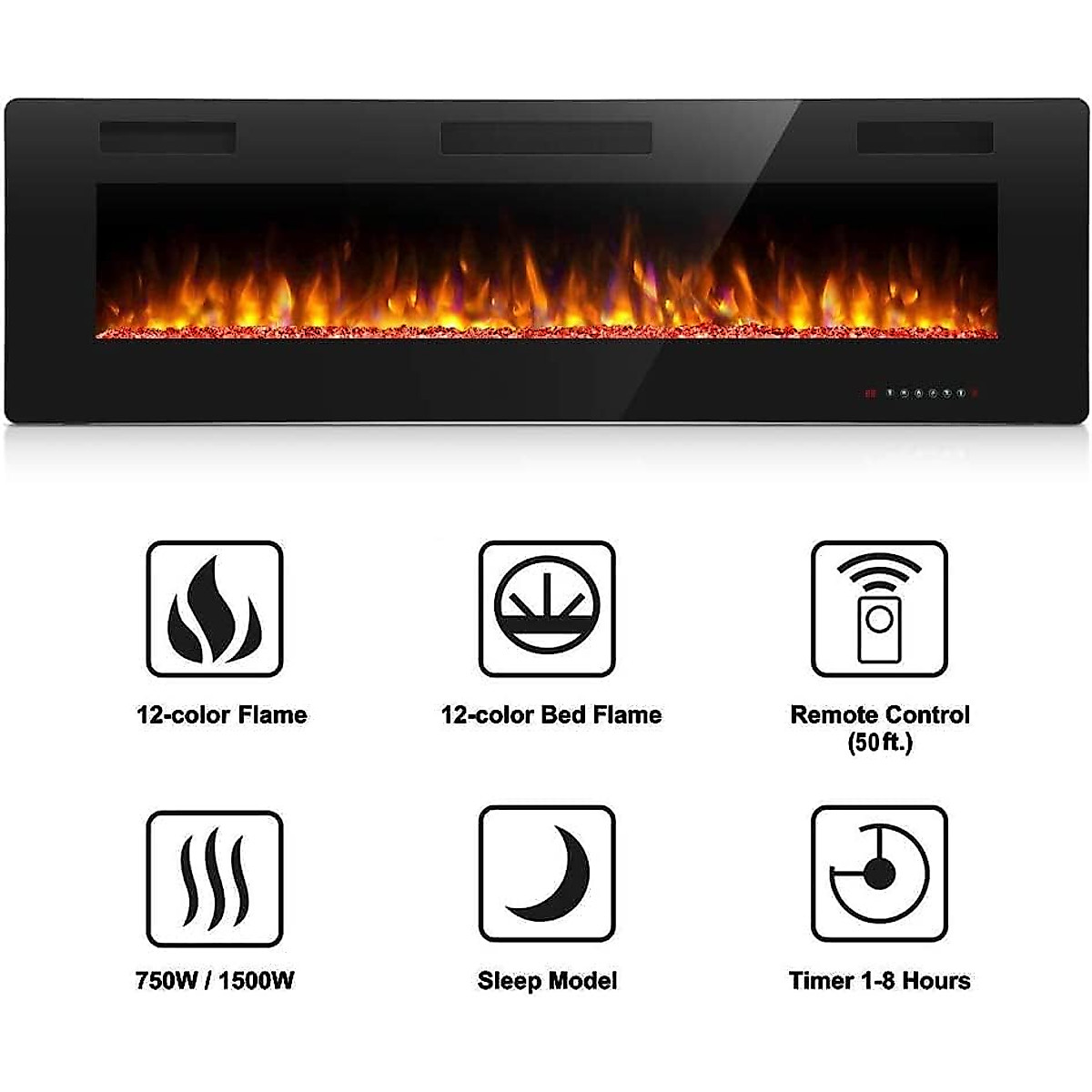Antarctic Star 42 Inch Electric Fireplace in-Wall Recessed and Wall Mounted, Fireplace Heater and Linear Fireplace with Multicolor Flame, Timer, 750/1500W Control by Touch Panel & Remote