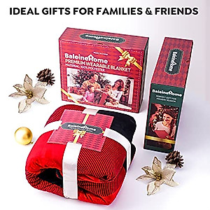 BALEINEHOME Oversized Wearable Blanket Hoodie, Thick Sherpa Fleece Super Warm Blanket Sweatshirt with Zippers and Giant Pocket, for Women and Men (Buffalo Check Red/Black, Zipper)