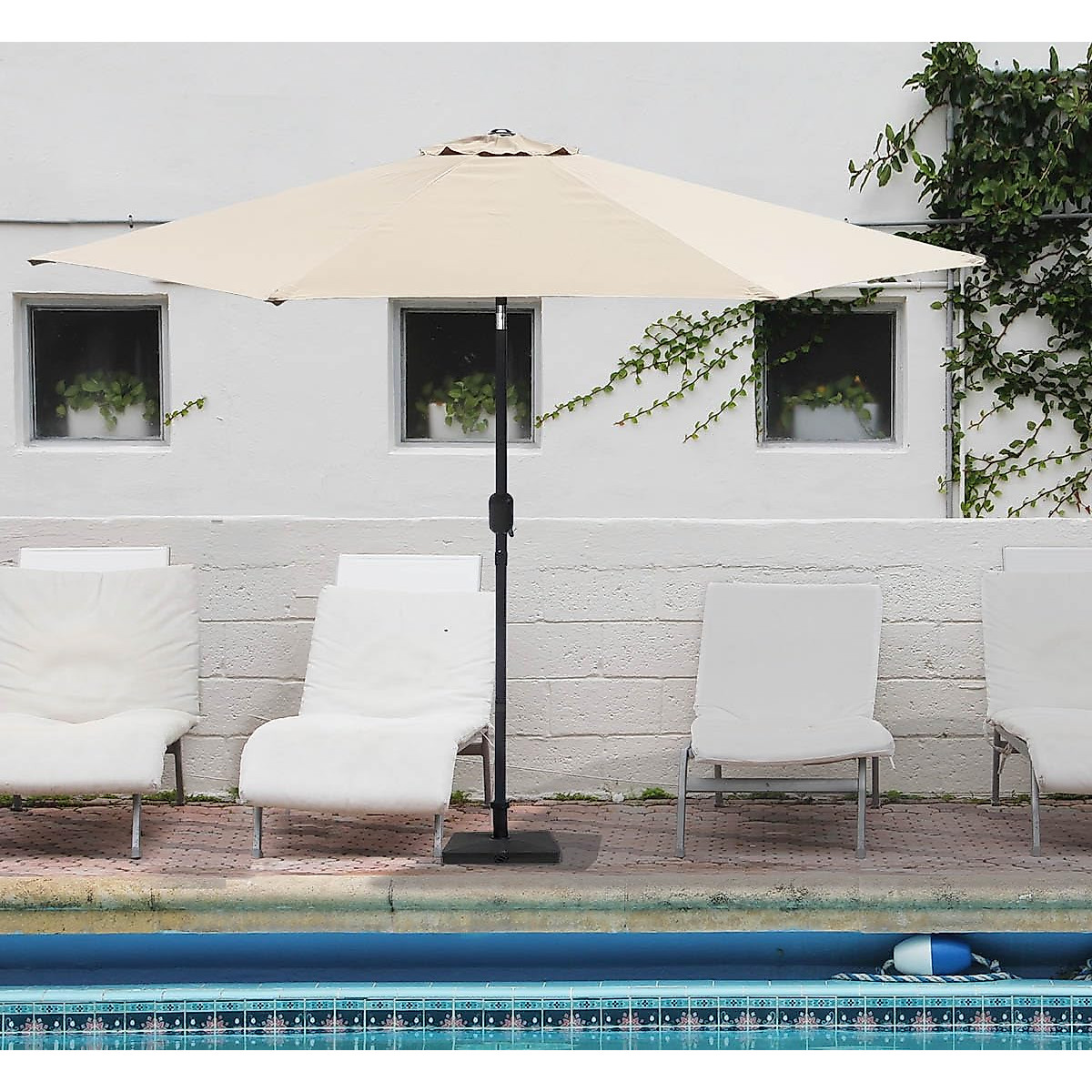 ontheway 11FT Patio Umbrella with 8 Ribs and Rust-Resistant Frame and Crank, UV Protection Outdoor Table Umbrella (Beige, 11FT)