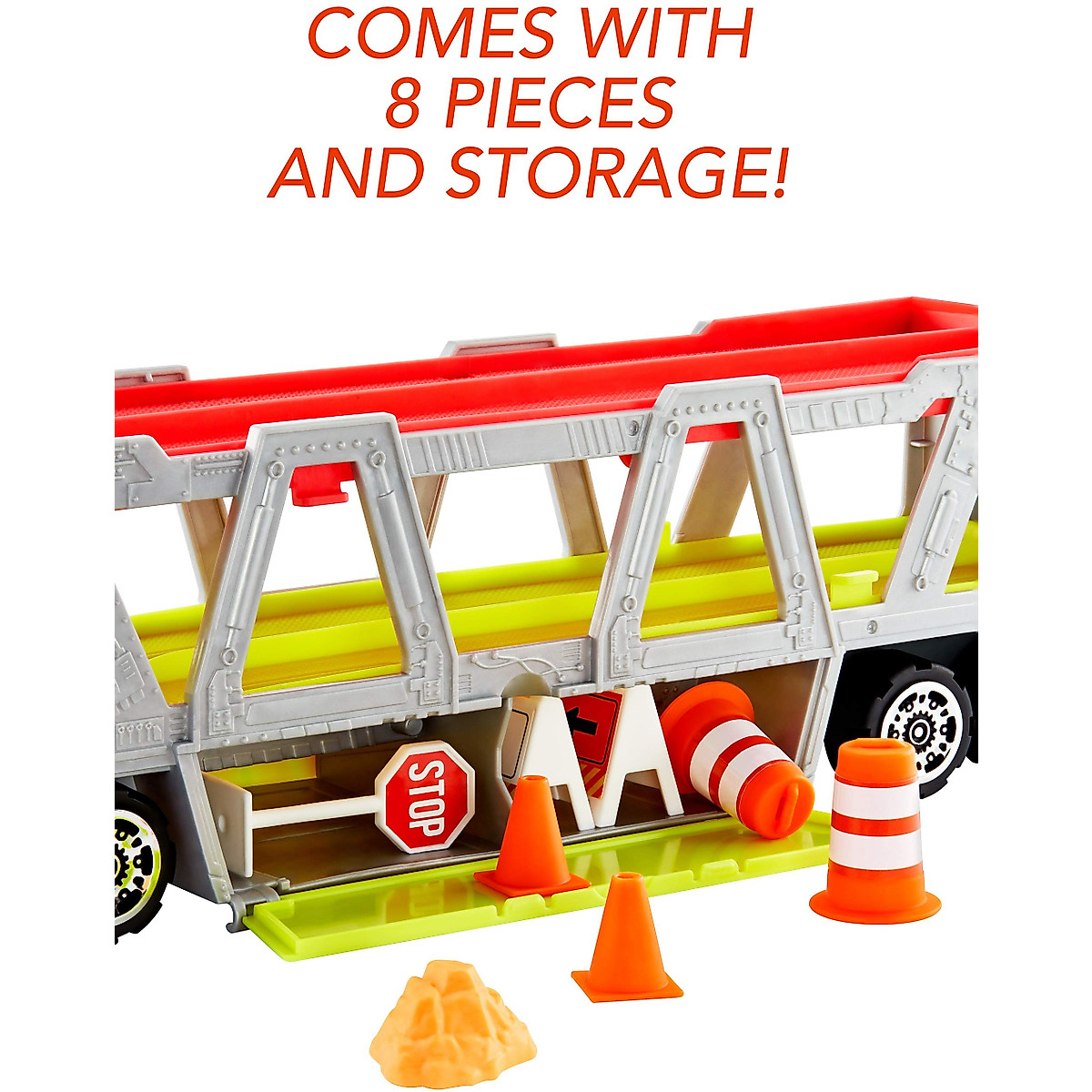 Matchbox Construction Hauler Detachable Cab Holds 16 Vehicles Plus Metal die-cast Tractor and Parts for Realistic Story Play Great Gift Ages 3 and Older