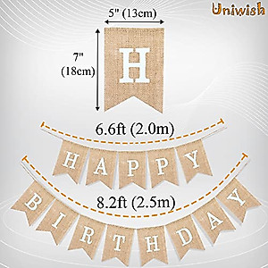 Uniwish Happy Birthday Banner for Birthday Party Decorations, Rustic Burlap Bunting Swallowtail Flags, 2 in 1