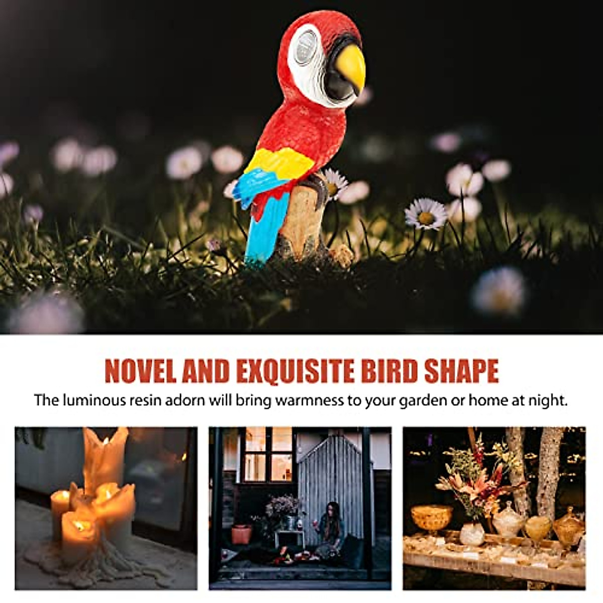 Operitacx Parrot Garden Statue Solar Light Resin Parrot Figurine Animal Sculpture Landscape Lamp for Indoor Outdoor Patio Yard Lawn Decor