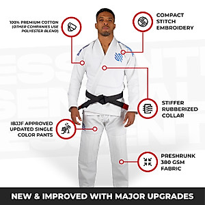 Sanabul Essential BJJ Gi for Men Brazilian Jiu Jitsu Gi Lightweight Preshrunk Fabric for Jiu-Jitsu Training & Competition - White, A1