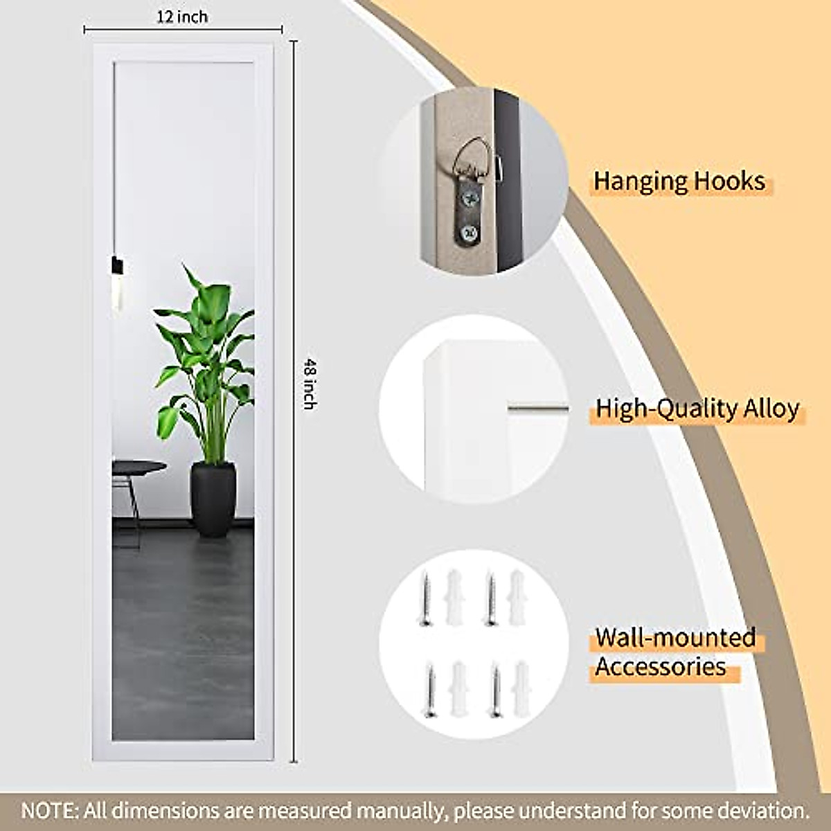 Beauty4U Full Length Mirror Wall Mounted, Full Body Mirror for Bedroom, Tall Dressing Mirror, Wall Mirror for Living Room, Dorm, Long Hanging Mirror,48" X 12"