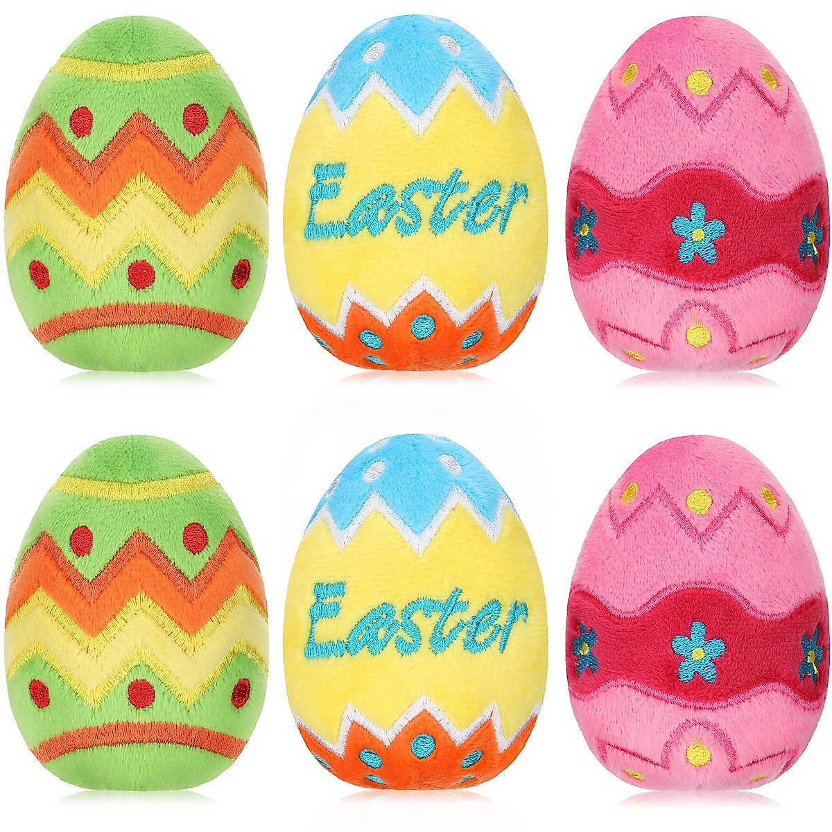 6 Pcs Easter Plush Stuffed Egg Toys Easter Basket Stuffers Plushies Playset Easter Party Favors Decorations for Kids, 3 Designs