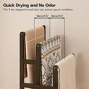 HOOBRO Standing Towel Rack, 3-Tier Blanket Rack Holder, 16.5" L x 11.8" W x 30.3" H, Bamboo Drying and Display Rack with Shelf, for Bedroom, Living Room, Bathroom, Mocha MA03LB01