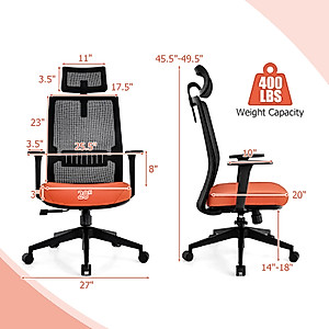 Giantex Big and Tall Office Chair 400lbs, Heavy Duty Ergonomic Mesh Chair with Adjustable Lumbar and 3D Headrest, Wide Orange Seat, High Back Computer Executive Desk Chair for Office, Conference Room