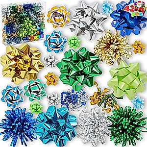 JOYIN 42 PCS Christmas Gifts Bows Assortment, Self Adhesive Gift Bows for Gift Wrapping, Present, Holiday, Wedding, Party Decoration