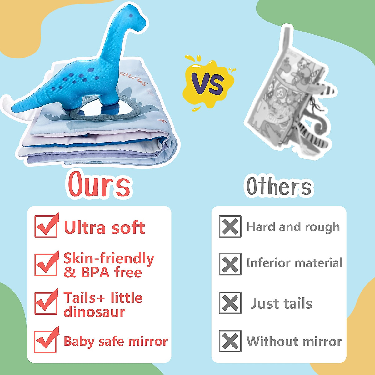 Richgv Baby Books Toys 0-6-12 Months, Baby Boy Gifts Touch and Feel Crinkle Books with Dino Doll, Newborn Infant Toys 6-9-12 Months, Carseat Toys Shower Gifts Baby Valentines Gifts Stocking Stuffers