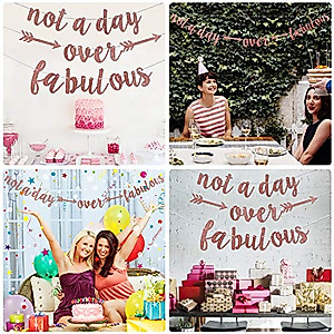 Rose Glittery Birthday Banner - Not a Day over Fabulous Banner - Birthday Decorations Supplies for Women - Great for Birthday Party Anniversary Decorations