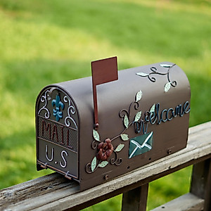 MEIYIHUI Heavy Duty Galvanized Steel Mailbox Post, Mailboxes for Outside,Curbside Mailbox,Rural Mail Box Postal Storage Box Outdoor Decor (Brown)