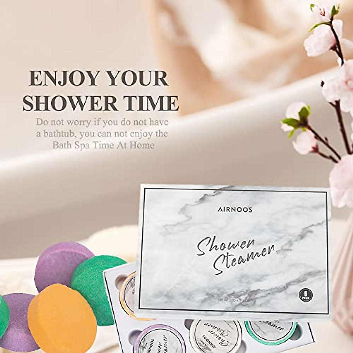 AIRNOOS Aromatherapy Shower Steamers Variety Pack of 6 Shower Bombs，Relaxation Gift for Couple