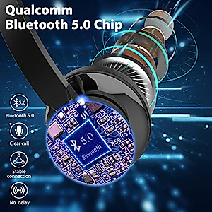 Vonztek Bluetooth Headset, Wireless Headset with Microphone Noise Canceling, On-Ear Headphones with Charging Base & USB Dongle, V5.0 Dual Connect Handsfree for Work/Call Center/Teams/PC/Laptop