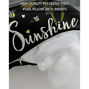 Recliner Head Pillow Ledge Loungers Chair Pillows with Insert Farmhouse Sunflower Black and Beige Buffalo Plaid Lumbar Pillow with Adjustable Strap Patio Garden Cushion for Sofa Bench Couch, 2 PCS