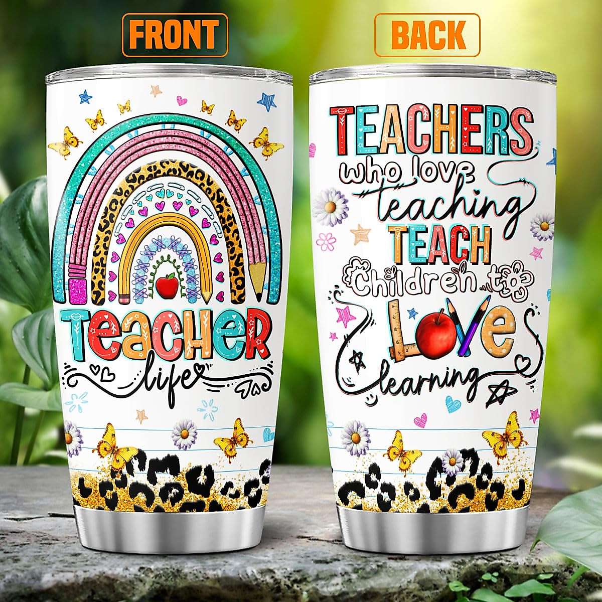 JENOIS Teachers Teaching Teach, Tumbler 20 Oz With Lid And Straw, Teacher Gifts, Appreciation Gift Tumblers Coffee Cups Pack For Steel Women Music Stainless