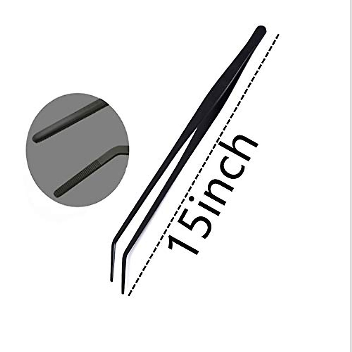 15 inch Aquarium Forceps ，Stainless Steel Curved Tweezers, with Anti-Carbonization and Carbonization Coating, Anti-Rust and Long Reptiles, for Aquatic Plants, Spiders, Snakes and Lizards, Black