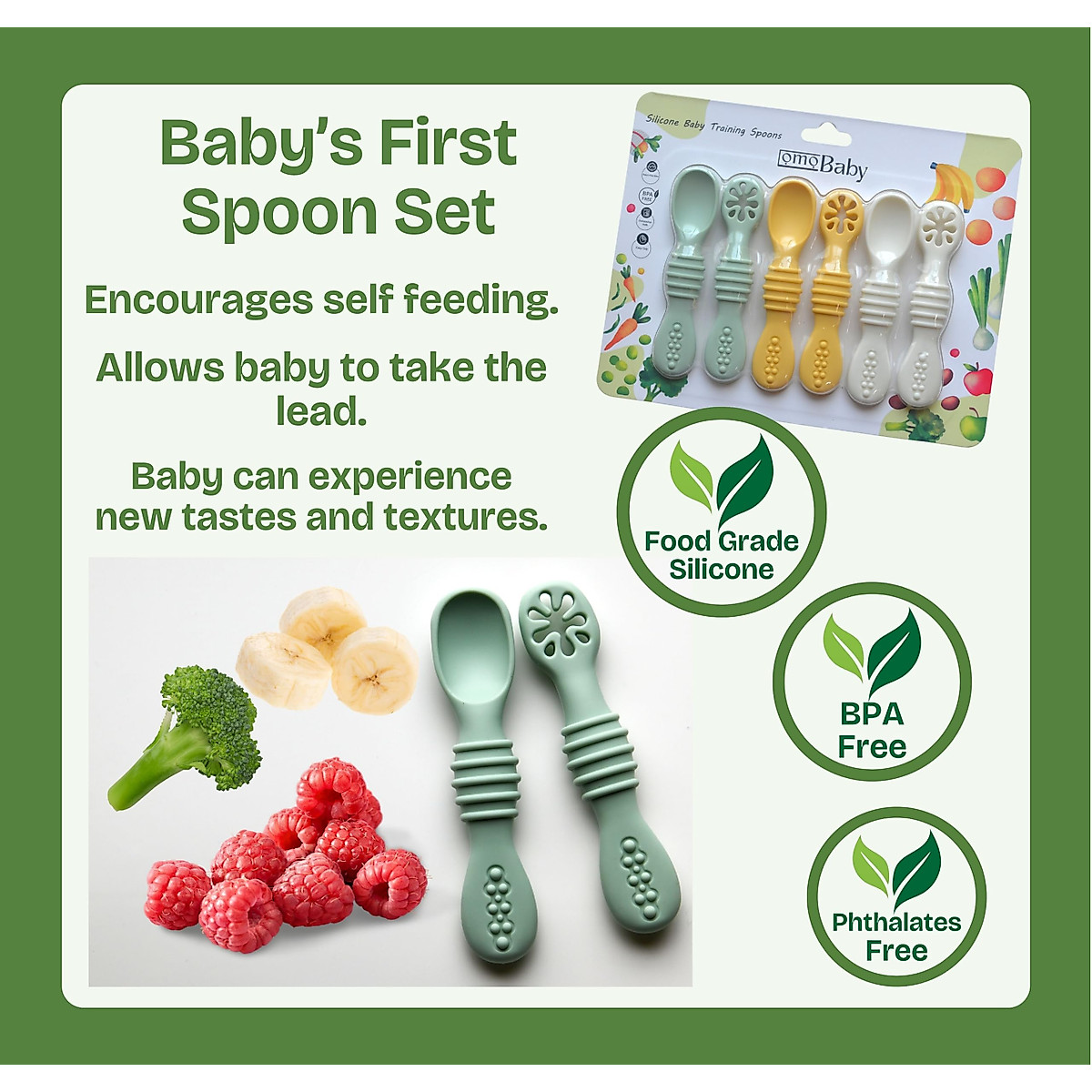 omoBaby 6 Pack Baby Led Weaning Silicone Spoons (Yellow)