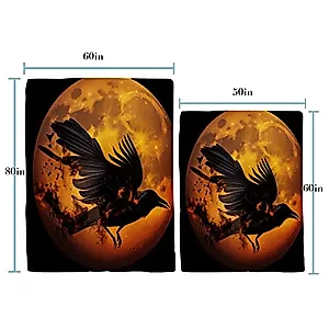 TheBlackSpot Black Raven Crow Throw Blanket Bird Horror Moon Night Soft and Comfortable Fleece Flannel Big Blanket for Bedding Office Sofa and Chair Decor Gift (50 x 60 inches)