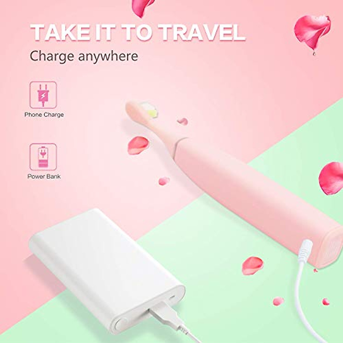 MICESHU Kids Electric Toothbrush, Soft Sonic Tooth Brush Powerful Cleaning with 3 Modes for Children Boys and Girls Age 3+, Waterproof for Shower (Pink)