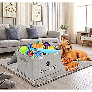 Xbopetda Linen Fabric Box with lid and Handles Foldable Dog Storage Cubes Box,Great for Dog Apparel & Accessories-Striped Gray