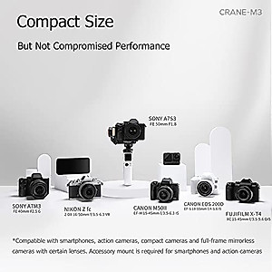 Zhi yun Crane M3 Combo, Handheld 3-Axis Gimbal Stabilizer Compatible w/ Mirrorless Camera Smartphone Action Cams,Tripod Phone Clip Included