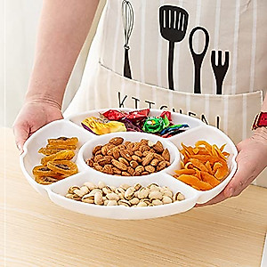 Set of 2Pcs 10 inch Melamine Serving Tray with 5 Compartments, Divided Serving Platter for Appetizer, Snack, Veggie, Fruits (White)