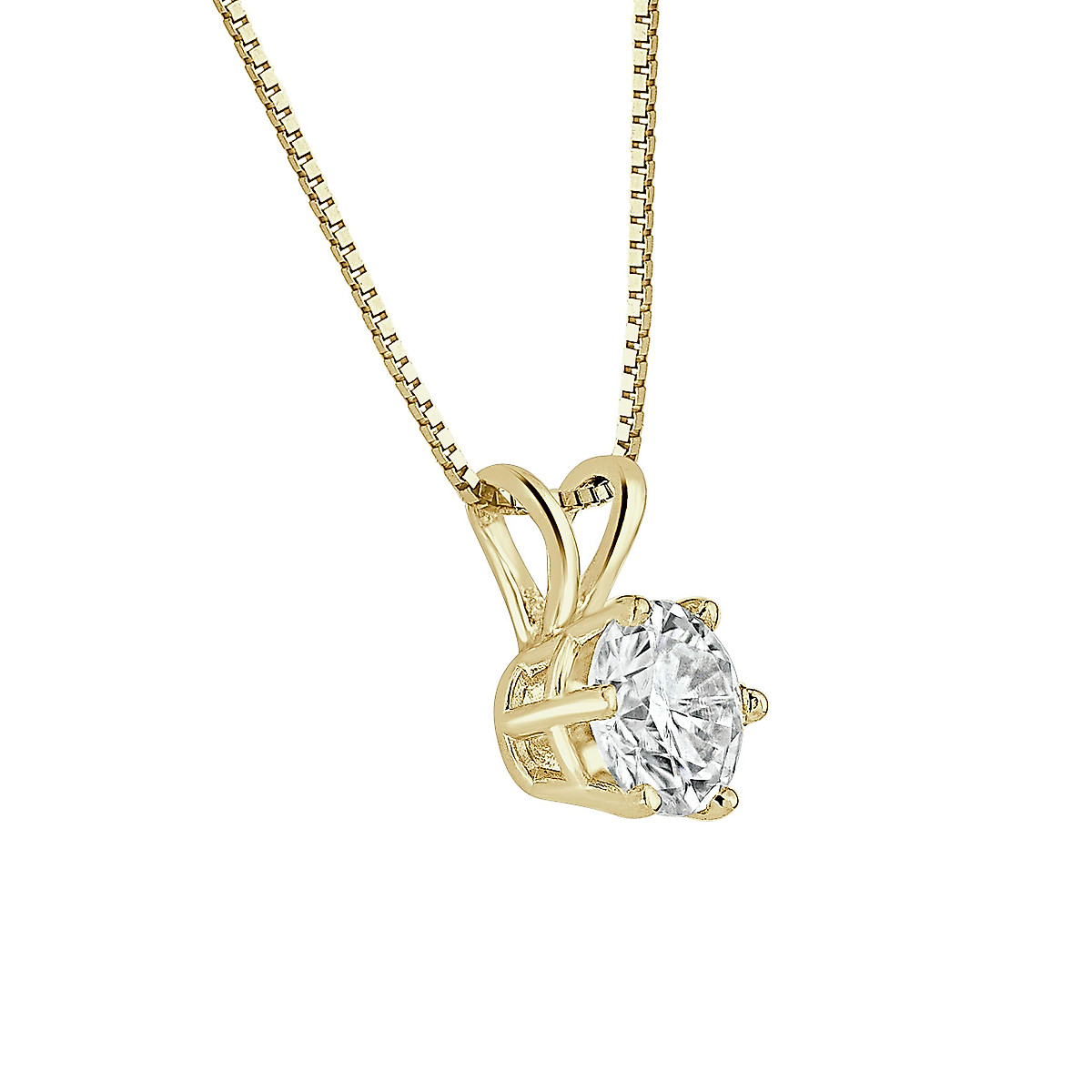 Diamond Wish 1/2 Carat Moissanite Round Solitaire Pendant Necklace in 14k Yellow Gold (J-K, 5 mm) 6-Prong 16 to 18 Inch Adjustable Chain Spring Ring
