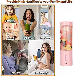NOLLAM 16 Oz Portable Blender with 6 Blades, USB Rechargeable, Magnetic Charging, Pink