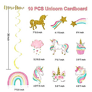 NICROHOME Unicorn Party Decorations, 30PCS Unicorn Hanging Swirl with Glitter Cardboard, Unicorn Birthday Decorations for Girls