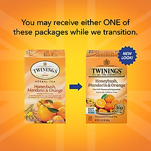 Twinings Honeybush Mandarin & Orange Herbal Tea - Naturally Caffeine-Free Tea Bags Individually Wrapped, 20 Count