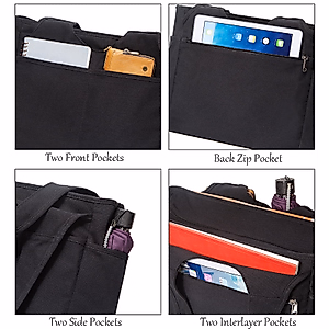 KYALOU Utility Large Tote Bag, Top Zipper Closure, Women Casual Shoulder Bags with 8 Pockets for Work School Travel Shopping Grocery Gym Pool Beach (Black)