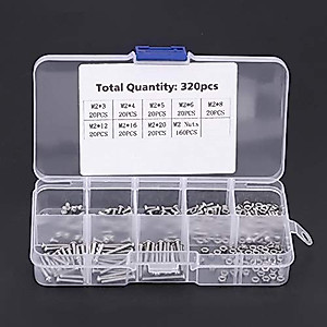 Screw 320pcs M2 Machine Screws Set Fasteners for Laptop/Hard Disk/Keyboard/Phone/PC Stainless Steel Material Tool