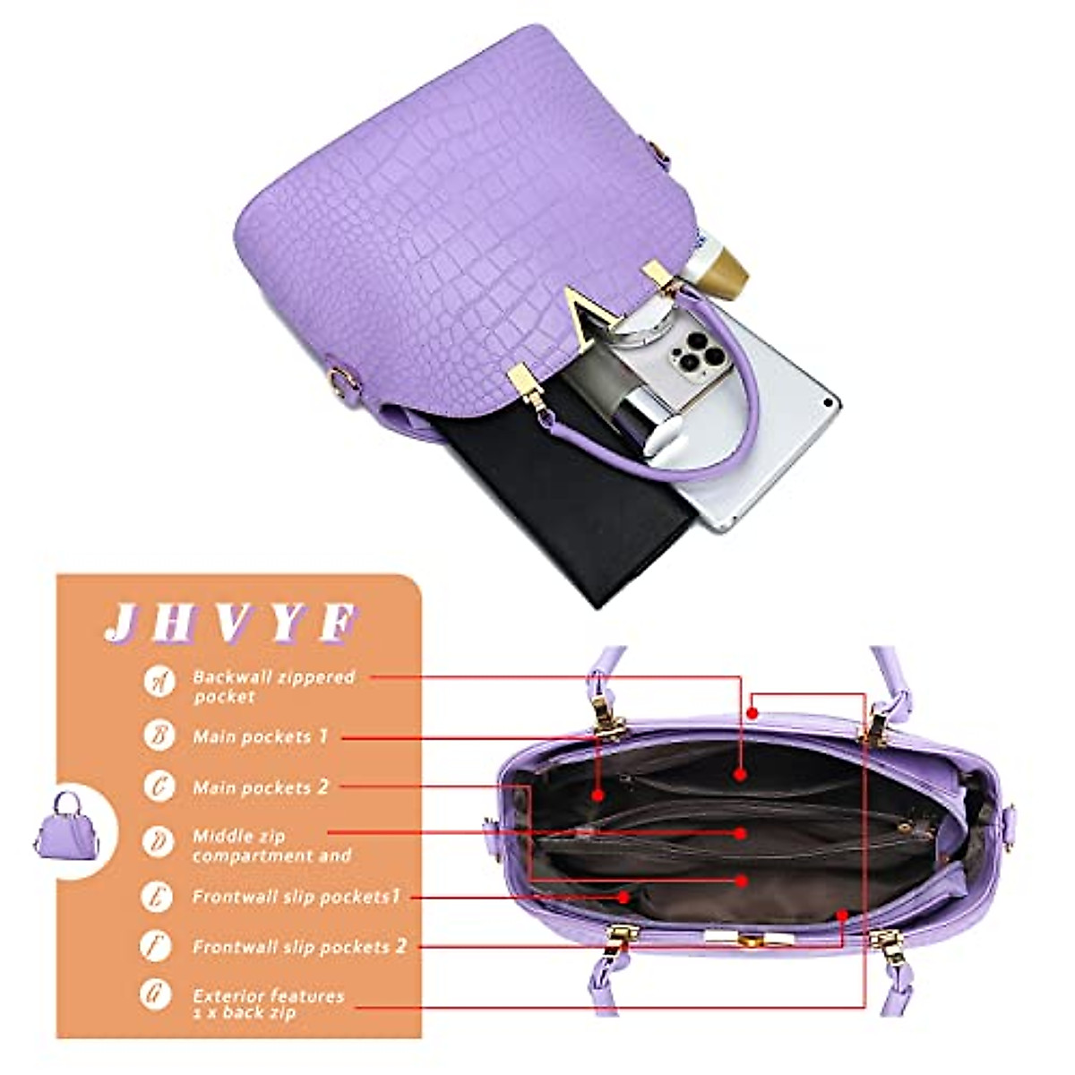 JHVYF Lovely Crossbody Bags Tote Satchel Purse for Girls Feminine Lavender
