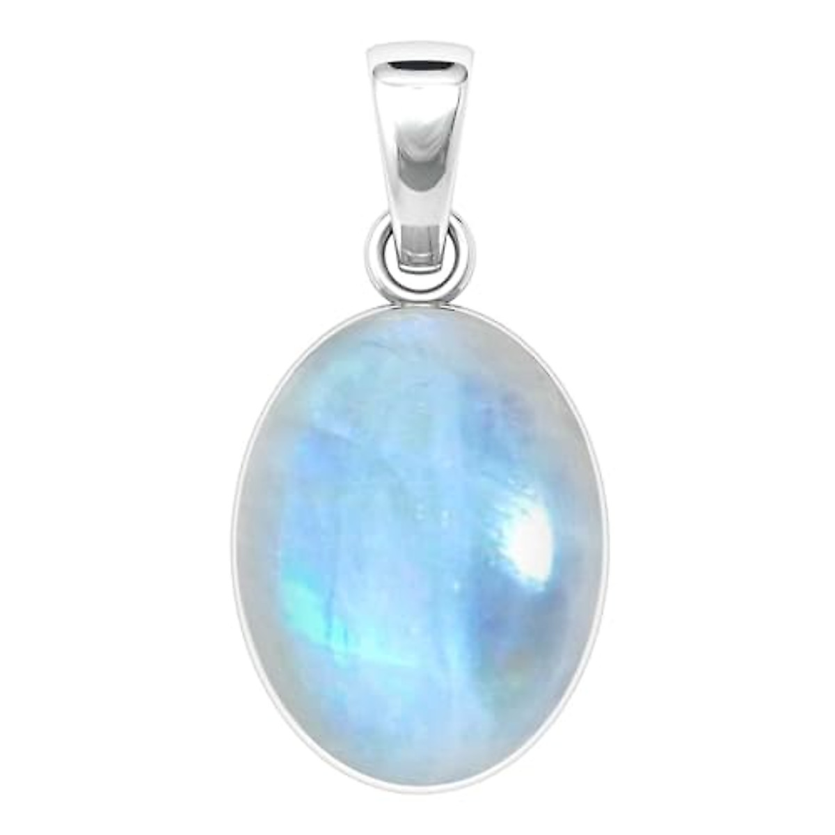JEWELOPORIUM 925 Silver Pendant for Women White Real Rainbow Moonstone Gemstone Costume Silver Pendant Necklace Thanksgiving Gift Vintage Jewelry