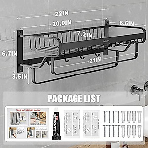 Bathroom Lavatory Towel Rack with Two Towel Bars,Zomhusea 22 in Aluminum Wall Mount Bath Towel Baskets with Hooks Laundry Room Bath Towel Storage Shelf