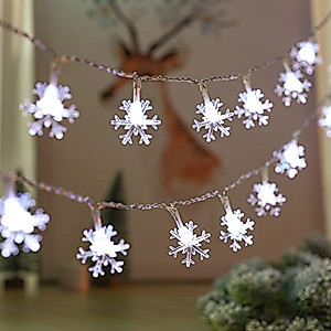19.6 ft 40 LED White Snowflake String Lights Battery Powered Christmas Indoor Decorations, Waterproof Fairy Lights for Xmas Tree Garden Patio Bedroom Party Decor
