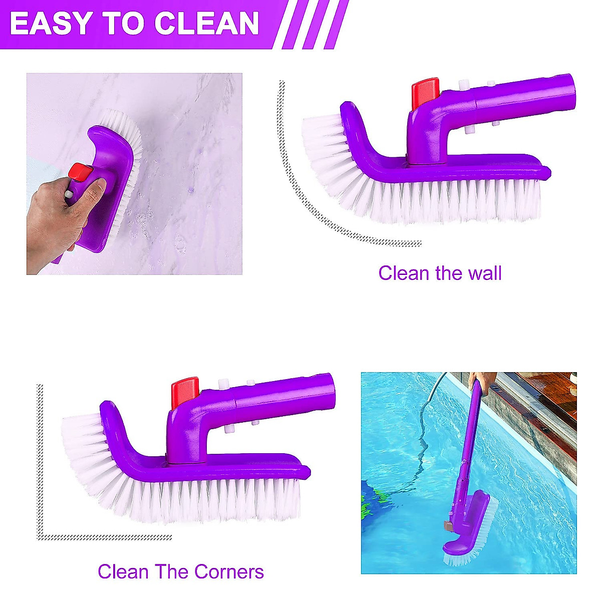 Professional Luxury Pool Step & Corner Brush,180 Degree Rotation Handle Scrub Brush,for Above Ground & Inground Swimming Pools, Spas & Hot Tubs, Fine Bristles (Pole not Included)