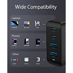 Hyphen-X 100W USB C Charger, GaN Fast Type C PD Charging Station for MacBook Pro Air 16in 14in 2021 13inch 2022, iPhone 14 13 Pro, iPad Pro Air, Galaxy, XPS, USB-C Laptops and More(Black)