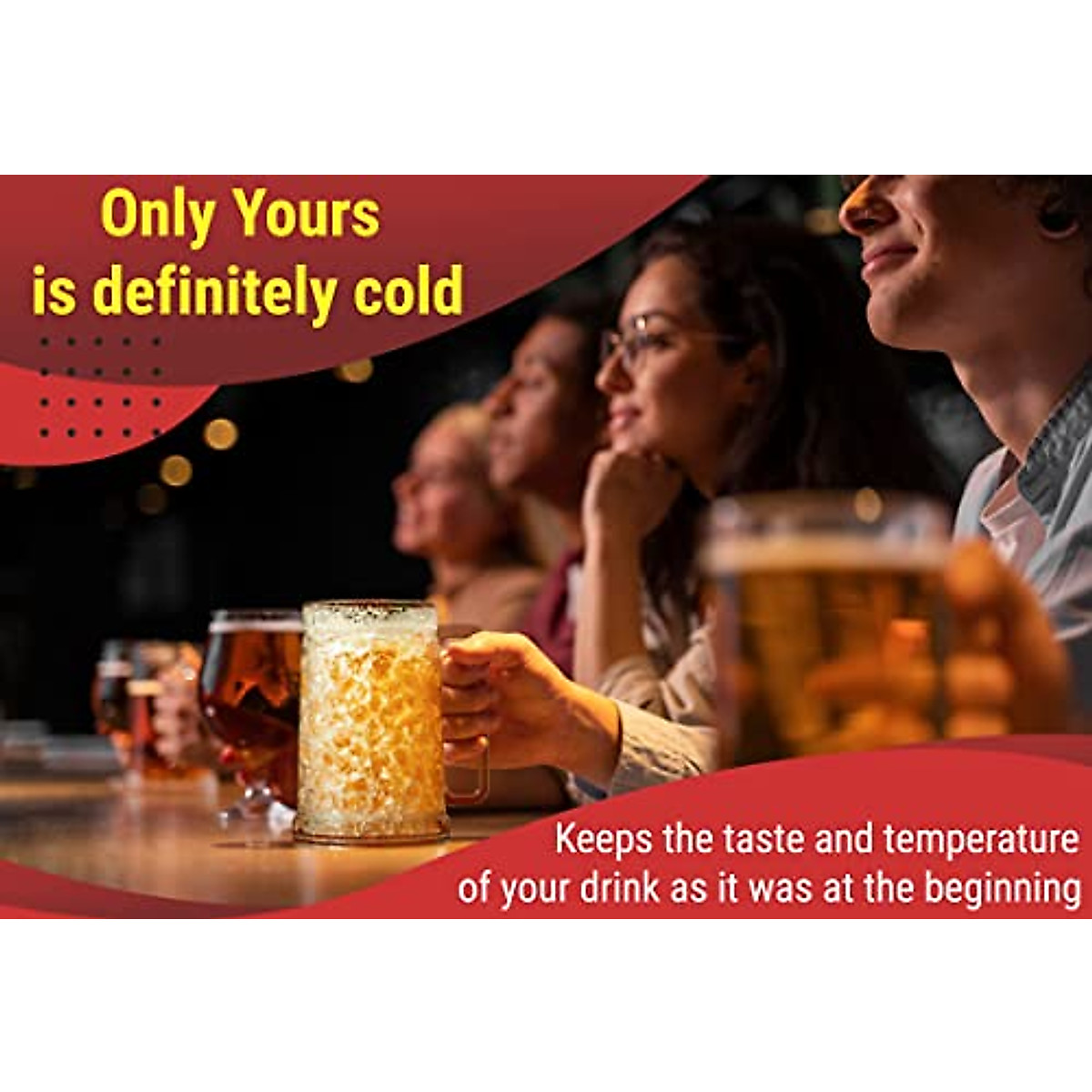 Granatan Double Walled Frozen Beer Mugs For Freezer, 16 oz Clear Beer Mug with Handle