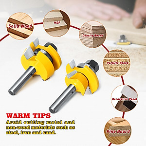 ASNOMY 2Pcs Shaker Rail and Stile Router Bits for Cabinet Door, 1/4 Inch Shank Woodworking Tongue and Groove Router Bit for Cabinet Door