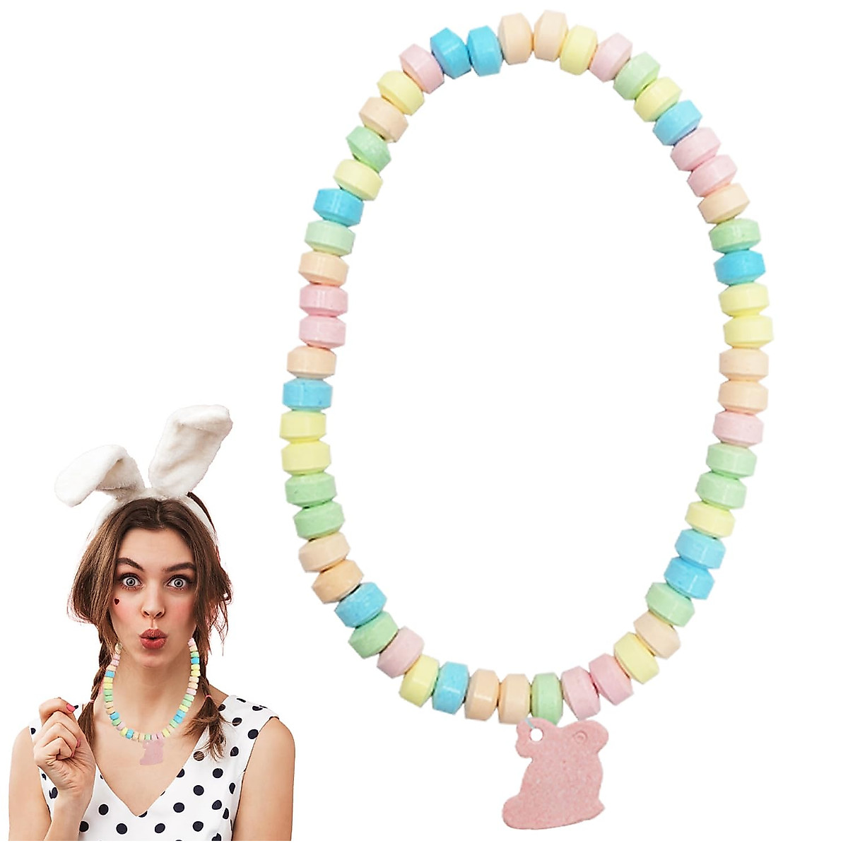 Fruidles Easter Bunny Candy Necklace, Multicolor Fruit-Flavored Chewables for Party Favors (12-Pack)
