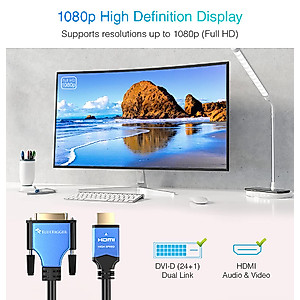 BlueRigger HDMI to DVI Cable (6FT, High-Speed, Bi-Directional Adapter Male to Male, DVI-D 24+1, 1080p, Aluminum Shell) - Compatible with Raspberry Pi, Roku, Xbox One, PS5/PS4/PS3, Graphics Card