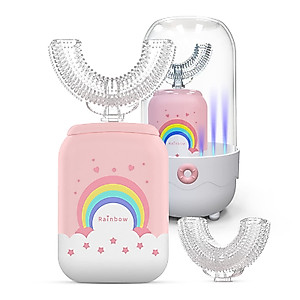 luckin smile Electric Toothbrush Kids, U Shaped Kids Electric Toothbrushes, Whole Mouth Toddler Toothbrush with 5 Ultrasonic Cleaning Modes, IPX7 Waterproof, 2-6 Year, Pink