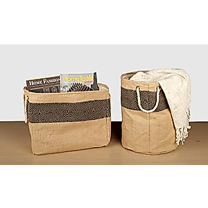 Large Woven Laundry Basket, Decorative Blanket Storage Basket for Living Room, Round Wicker Basket for Towels, Cloths, Farmhouse Jute Basket for Home Decor, 15 x 12 Inches