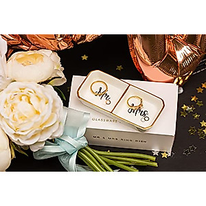 Verre Esprit Ring Dish Engagement - Mr And Mrs Ring Dish - Ceramic Couples Ring Holder - Trinket Dish for Newly Weds, Wedding Ring Holder - Wedding Trinket Tray